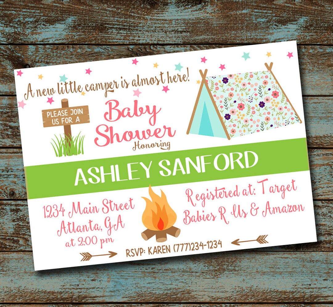Camping Baby Shower Invitation Happy Camper Girl Baby - Etsy