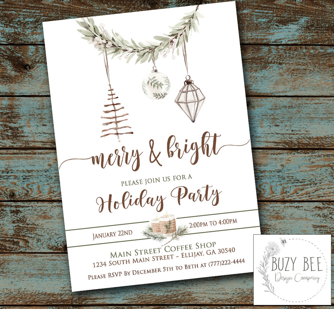 Merry & Bright Christmas Party Invitation, Holiday Party Invitation ...