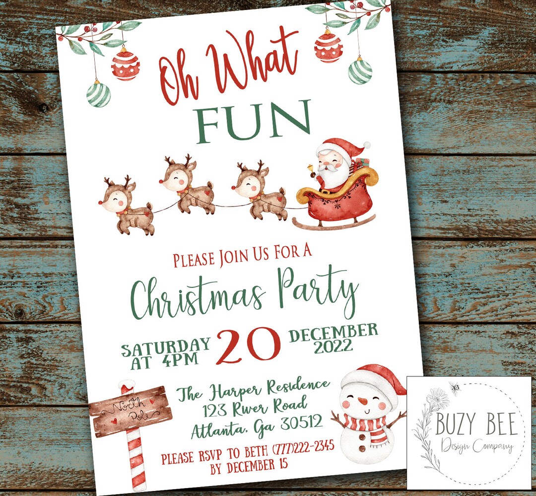Oh What Fun Christmas Party Invitation, Holiday Party Invitation ...