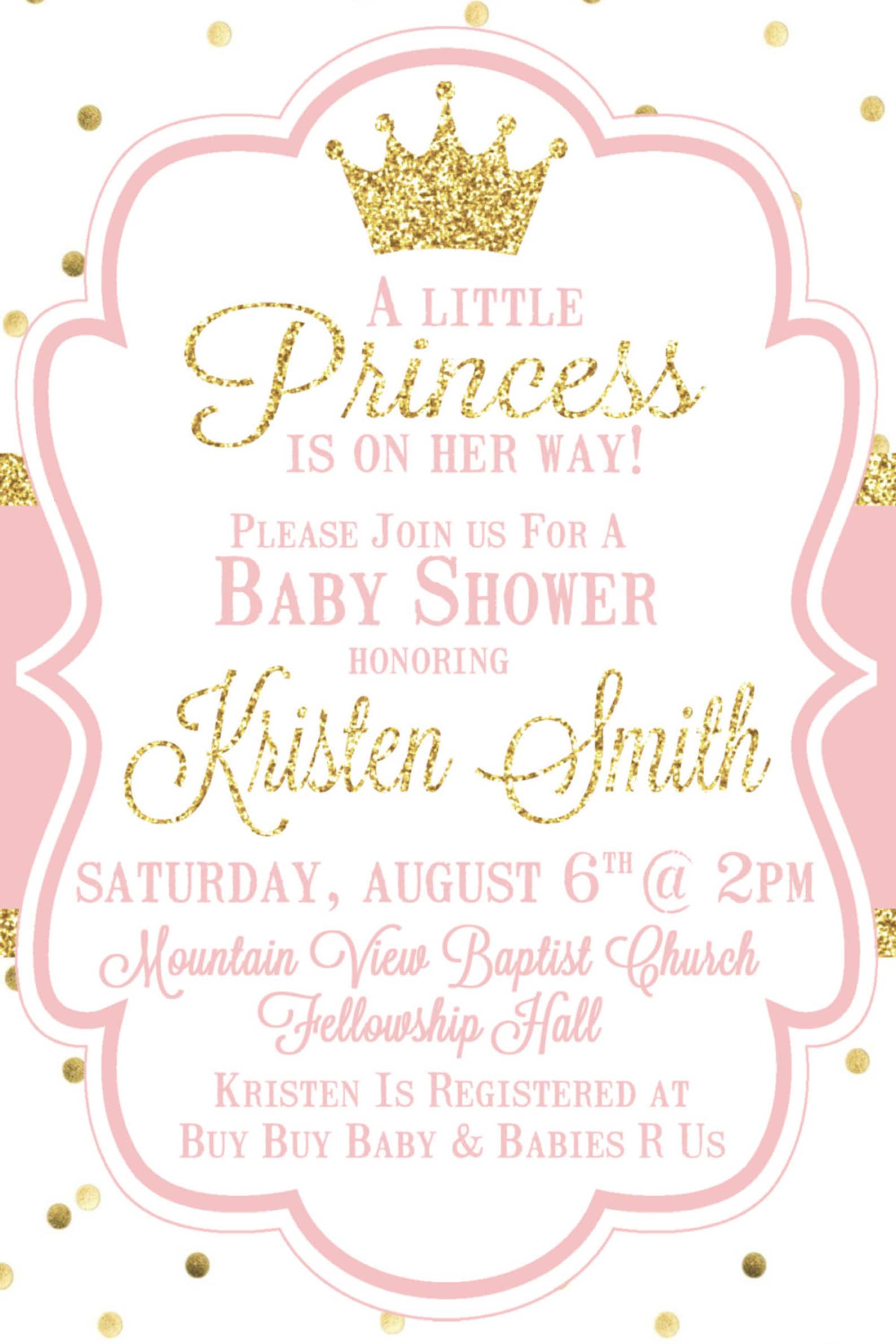 Little Princess Baby Shower Invitation, Pink and Gold, Princess Baby ...