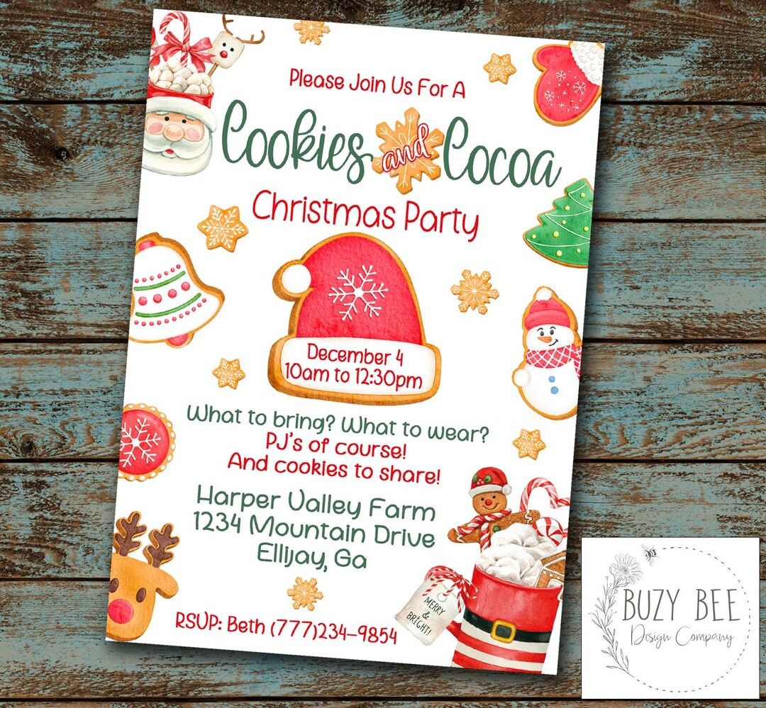 Cookies and Cocoa Invitation, Christmas Party Invitation, Hot Chocolate ...