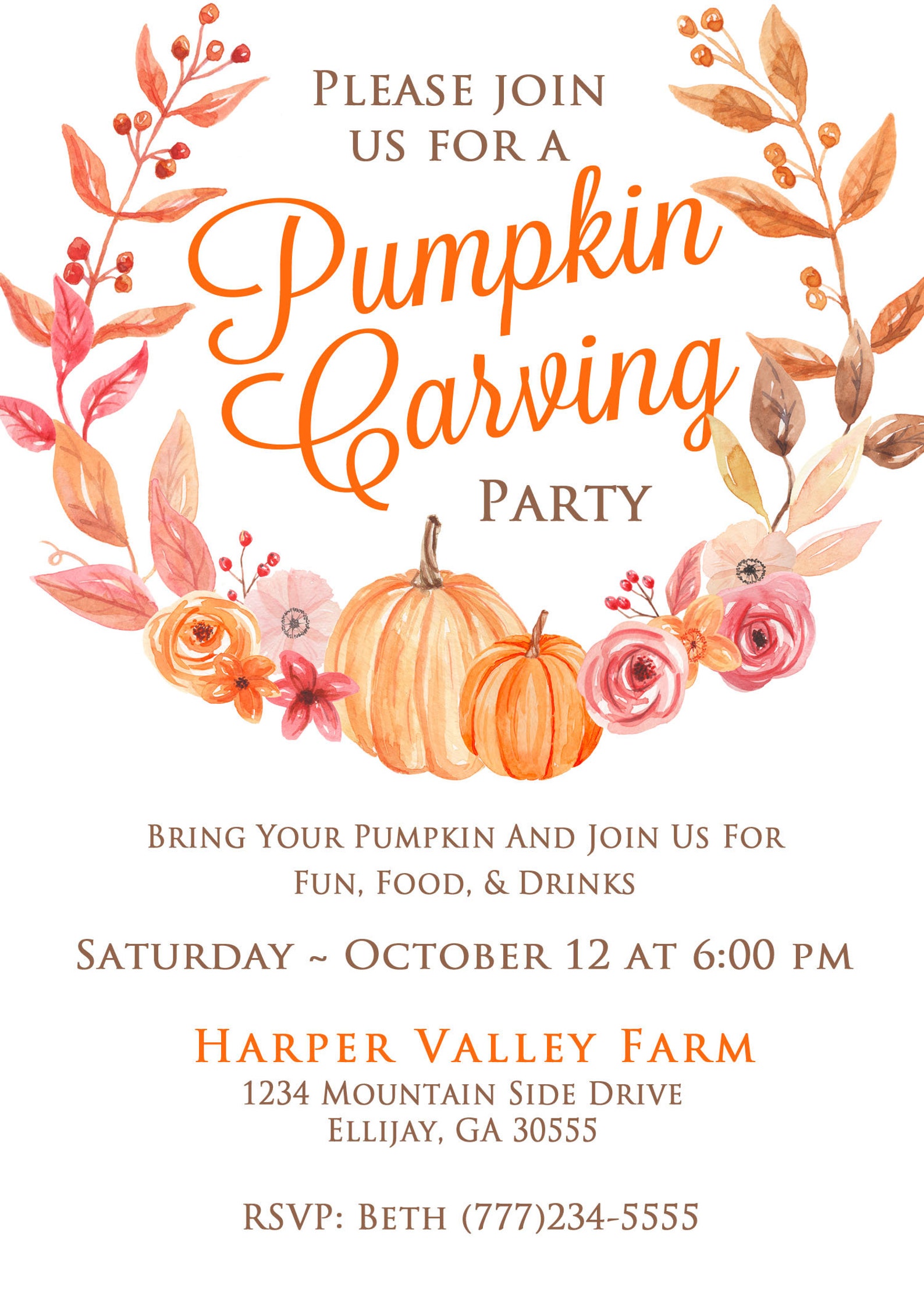 Pumpkin Carving Party Invitation, Printable Pumpkin Invitation, Pumpkin ...