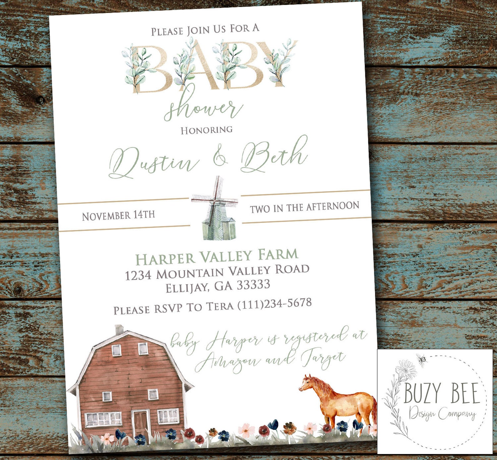 Farm Baby Shower Invitation Horse Baby Invitation Boho Baby | Etsy