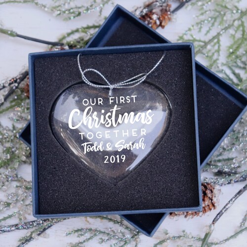 Our First Christmas Together Couples Glass Heart Ornament Etsy