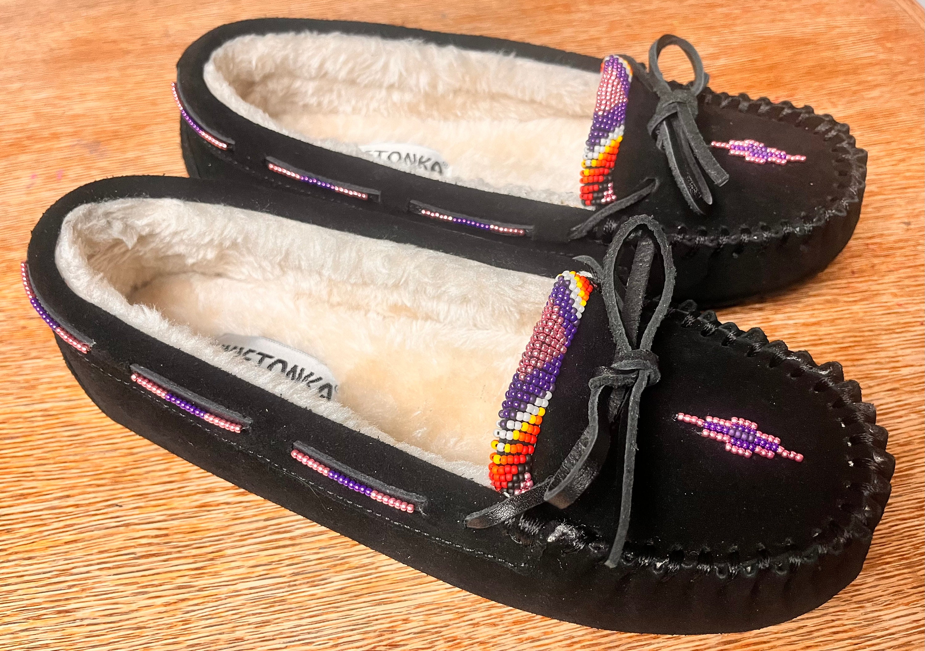 Hand Beaded Leather Moccasin Hard Bottom Shoe Size 7 - Etsy