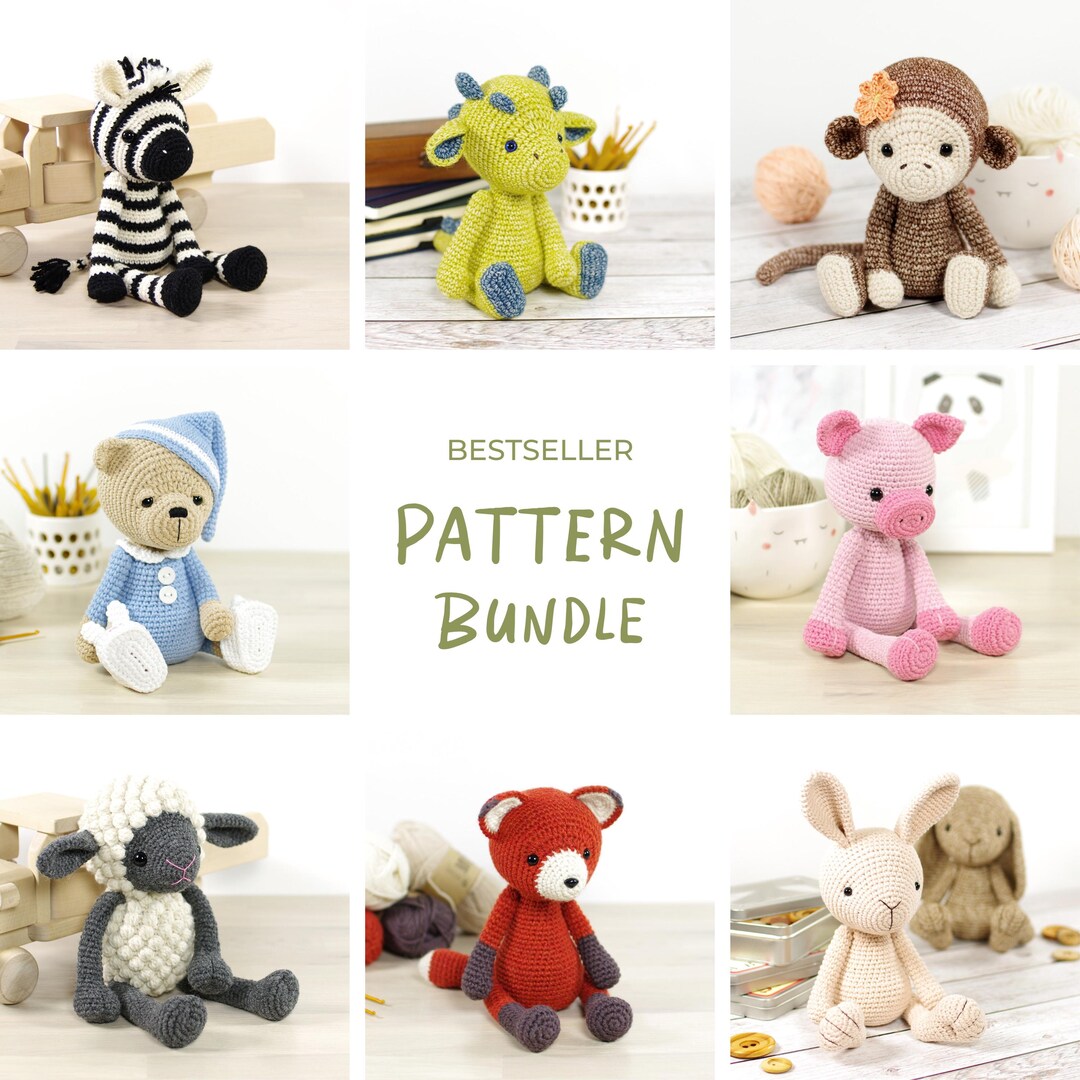 Crochet Pattern Bundle - Eight Amigurumi Animal Patterns - Sheep, Pig ...