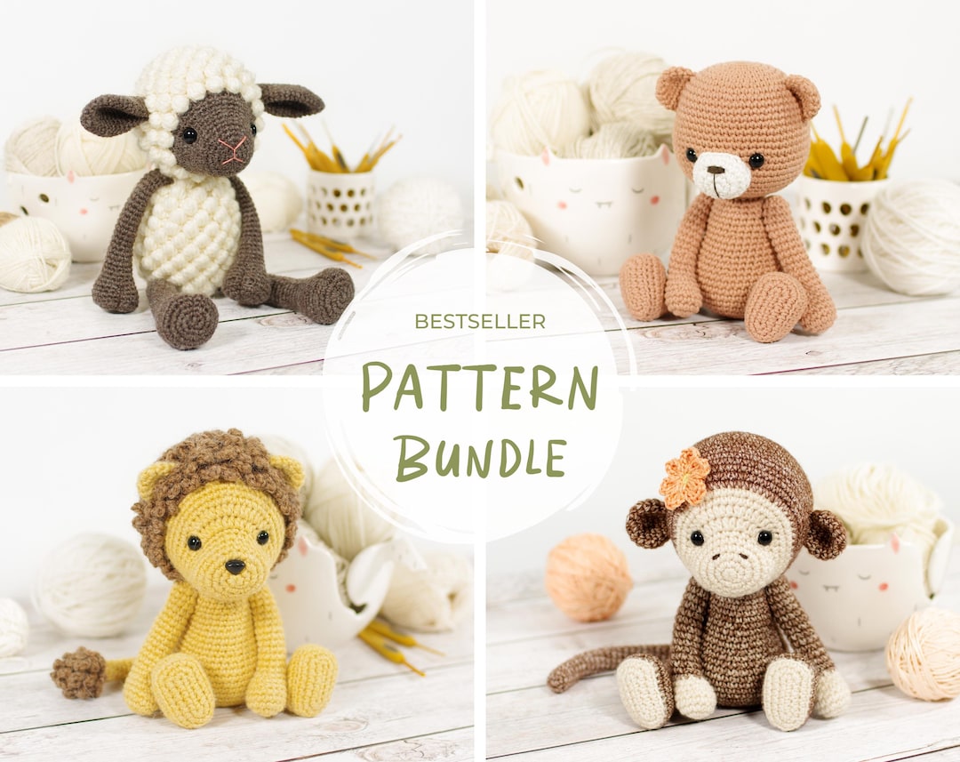 Crochet Pattern Bundle - Four Amigurumi Stuffed Animal Patterns - Teddy ...