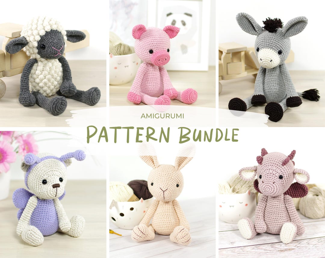 Crochet Pattern Bundle - Six Amigurumi Stuffed Animal Patterns - Sheep ...