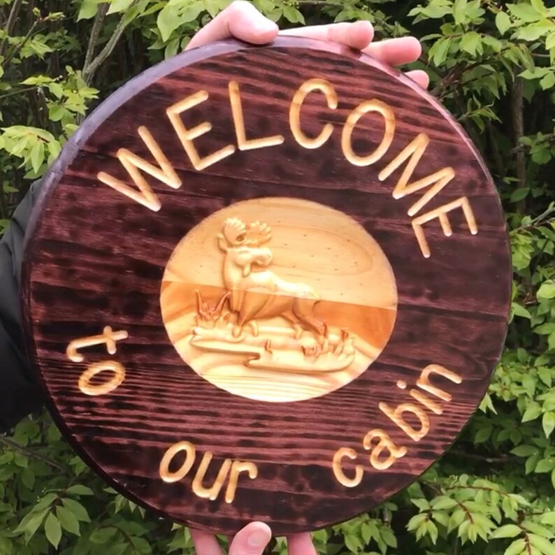 Welcome to Our Cabin Round Sign With 3D Moose Carving - Etsy