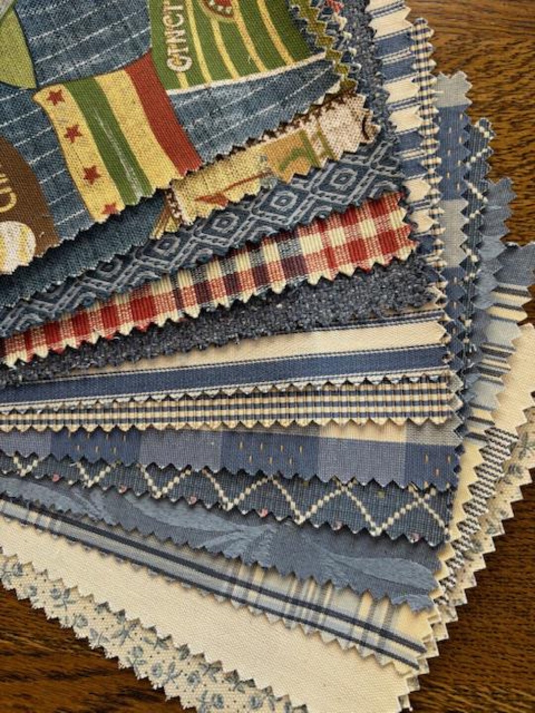 Vintage Fabric Samples - Fabric Swatches, Shades of Blue & Beige ...