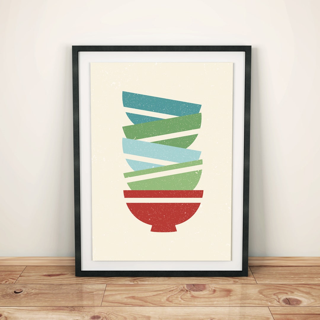 Retro Stacking Bowls Print, Kitchen Wall Art (digital Print) - Etsy