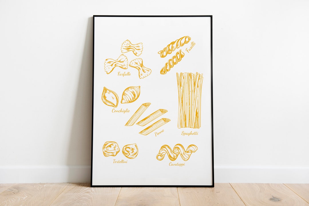Pasta Illustration, Pasta Types, Kitchen Pasta Print, Italian Food ...