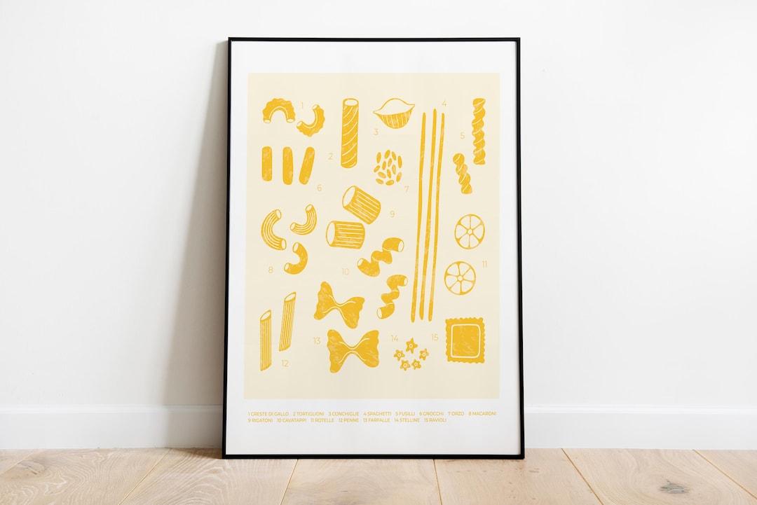 Pasta Illustration, Pasta Types, Kitchen Pasta Print, Italian Food ...