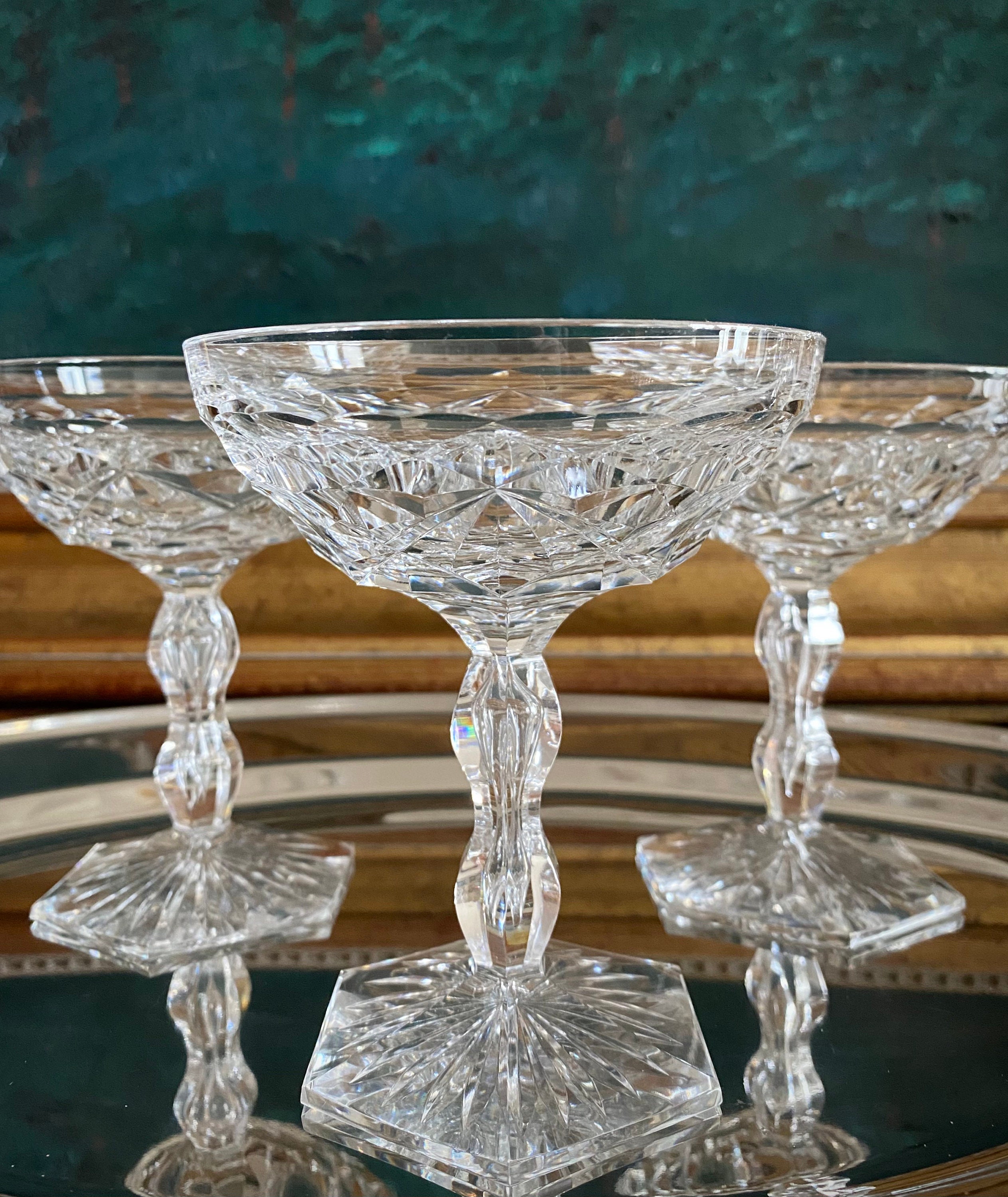 Set of 3 Faceted Cut Belgian Champagne Coupes LALAING | Etsy