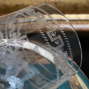 Set of 4 Etched Goblets • Greek Key and Anthemion Pattern • Early 20th ...