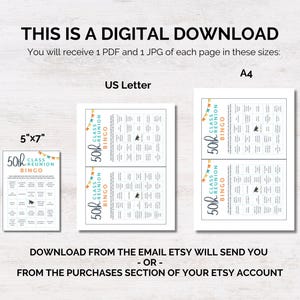 Printable 50th Class Reunion Bingo Game, Class of 1975 1976 1977 Party ...