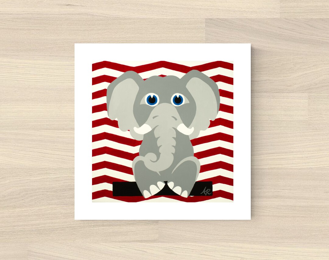 Elephant Art Print, Personalized Gift, Custom Name Art, Red & Gray ...