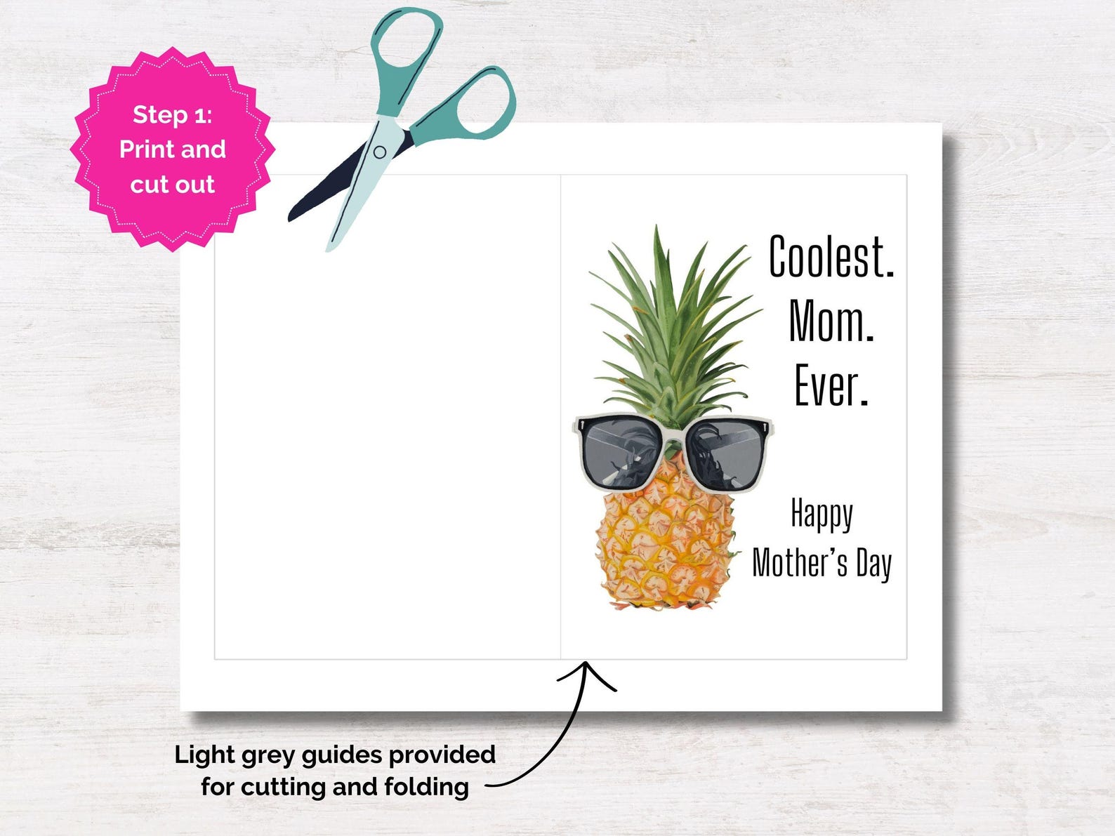 Printable Pineapple Mothers Day Card, Coolest Mom Ever, Stepmom Card ...