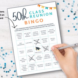 Printable 50th Class Reunion Bingo Game, Class of 1975 1976 1977 Party ...
