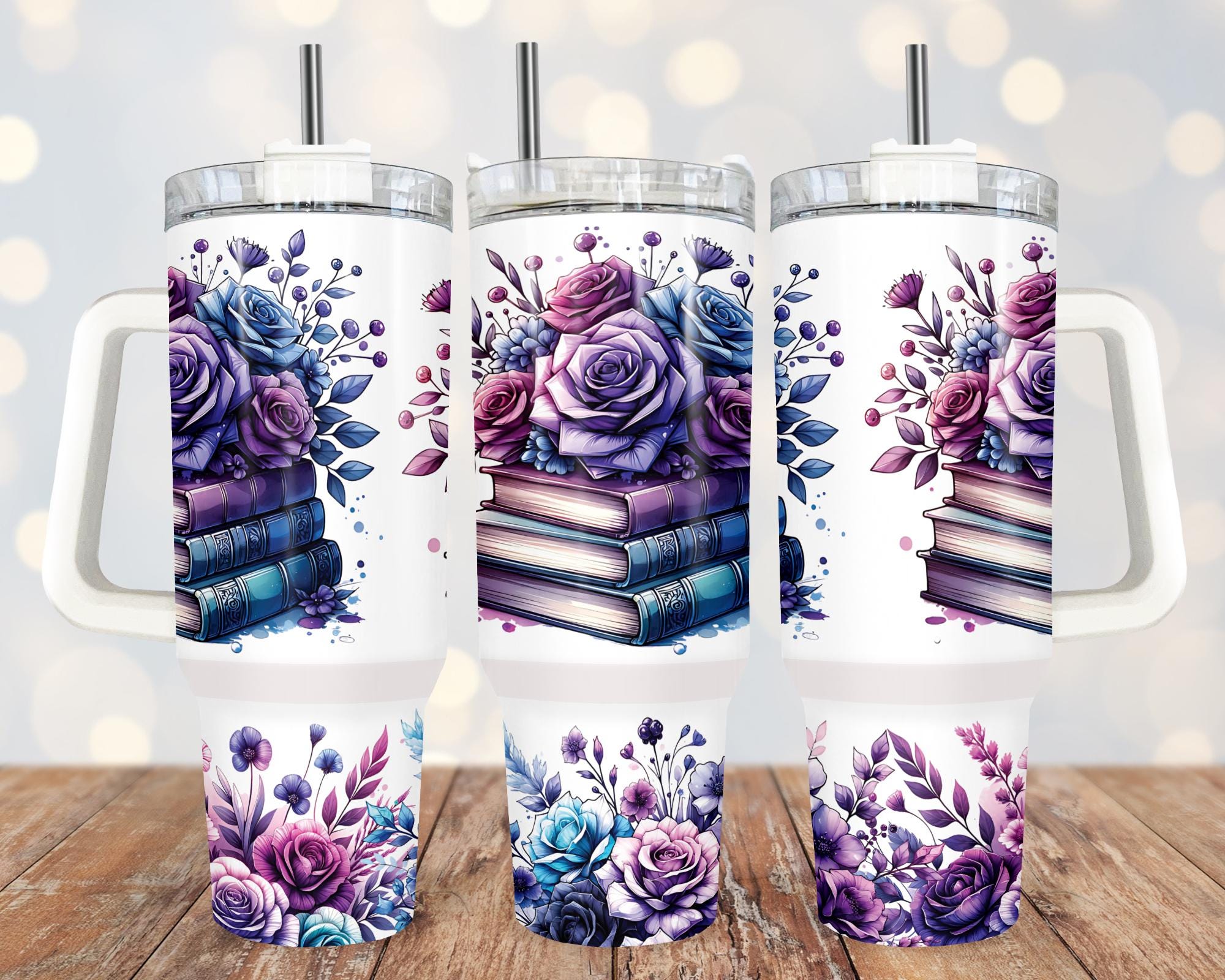 Bookish Tumbler Wrap: Floral Books Design, 40oz Quencher (digital ...
