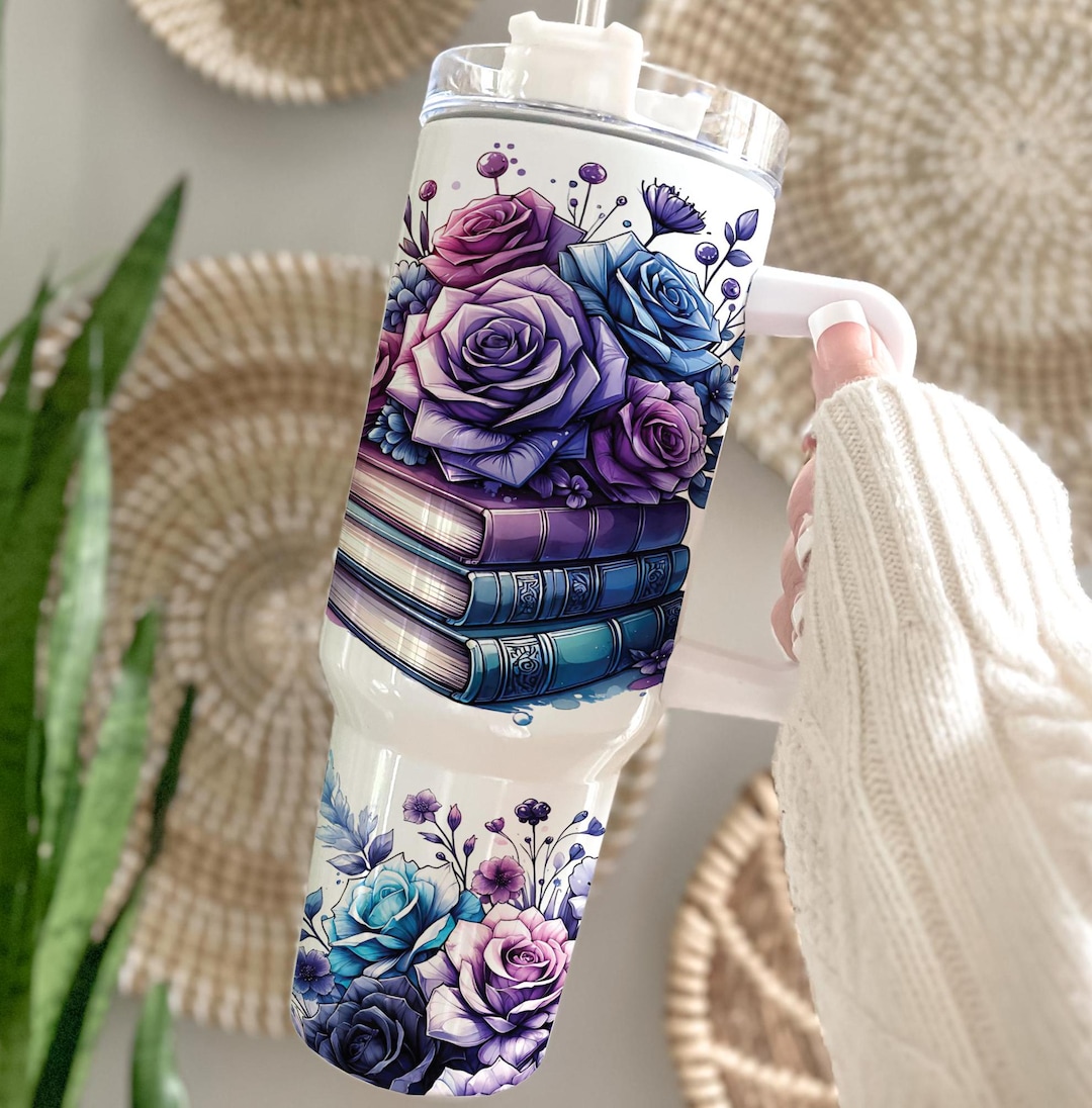 Bookish Tumbler Wrap: Floral Books Design, 40oz Quencher (digital ...