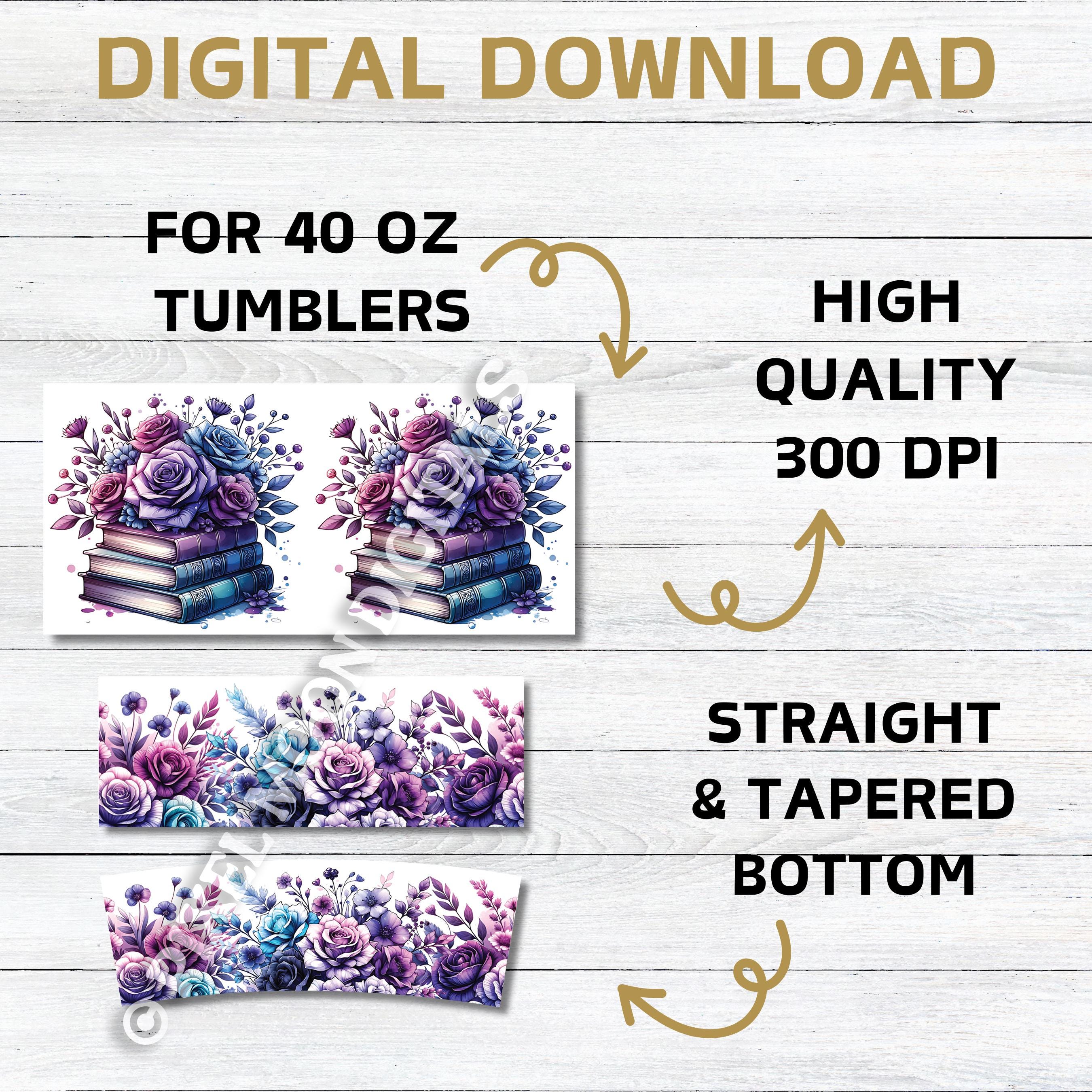 Bookish Tumbler Wrap: Floral Books Design, 40oz Quencher (digital ...