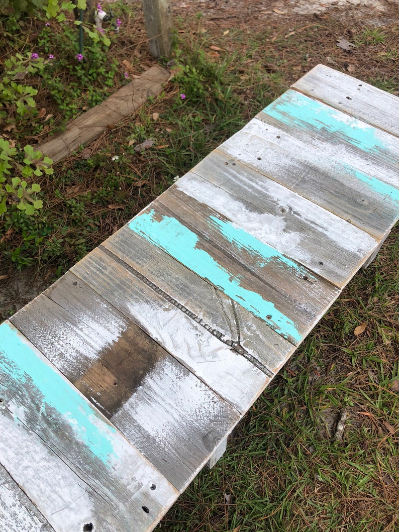 Beautiful Coastal Reclaimed Wood Hand Painted Bench With Turquoise and ...