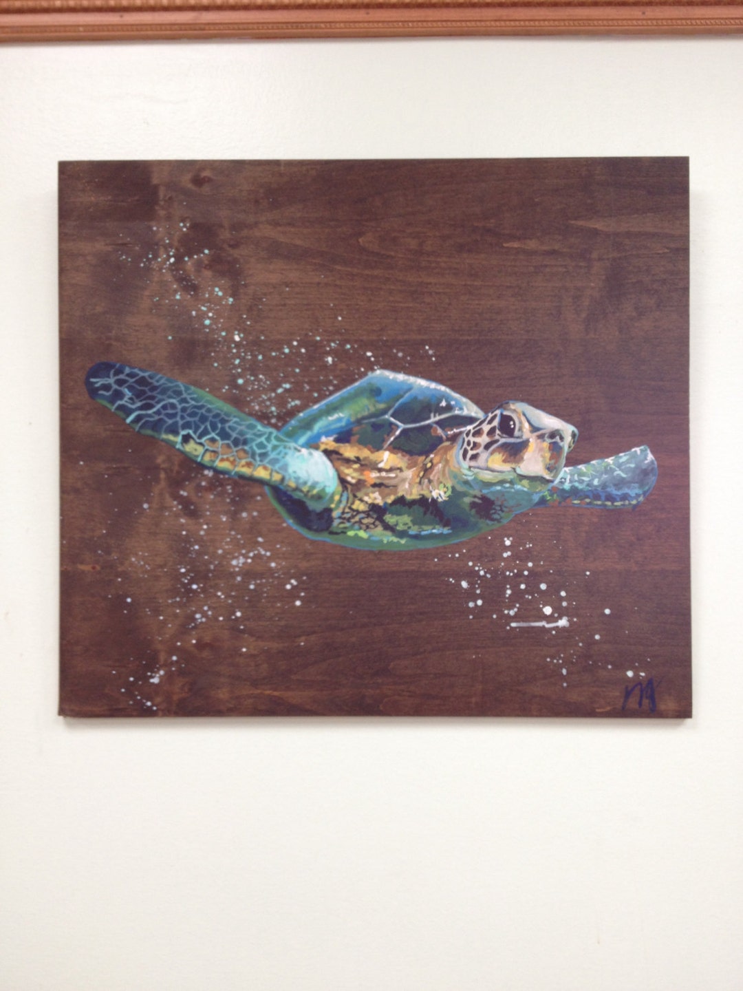 Hand Painted Sea Turtle on Reclaimed Wood Panel "sea-onardo" - Etsy