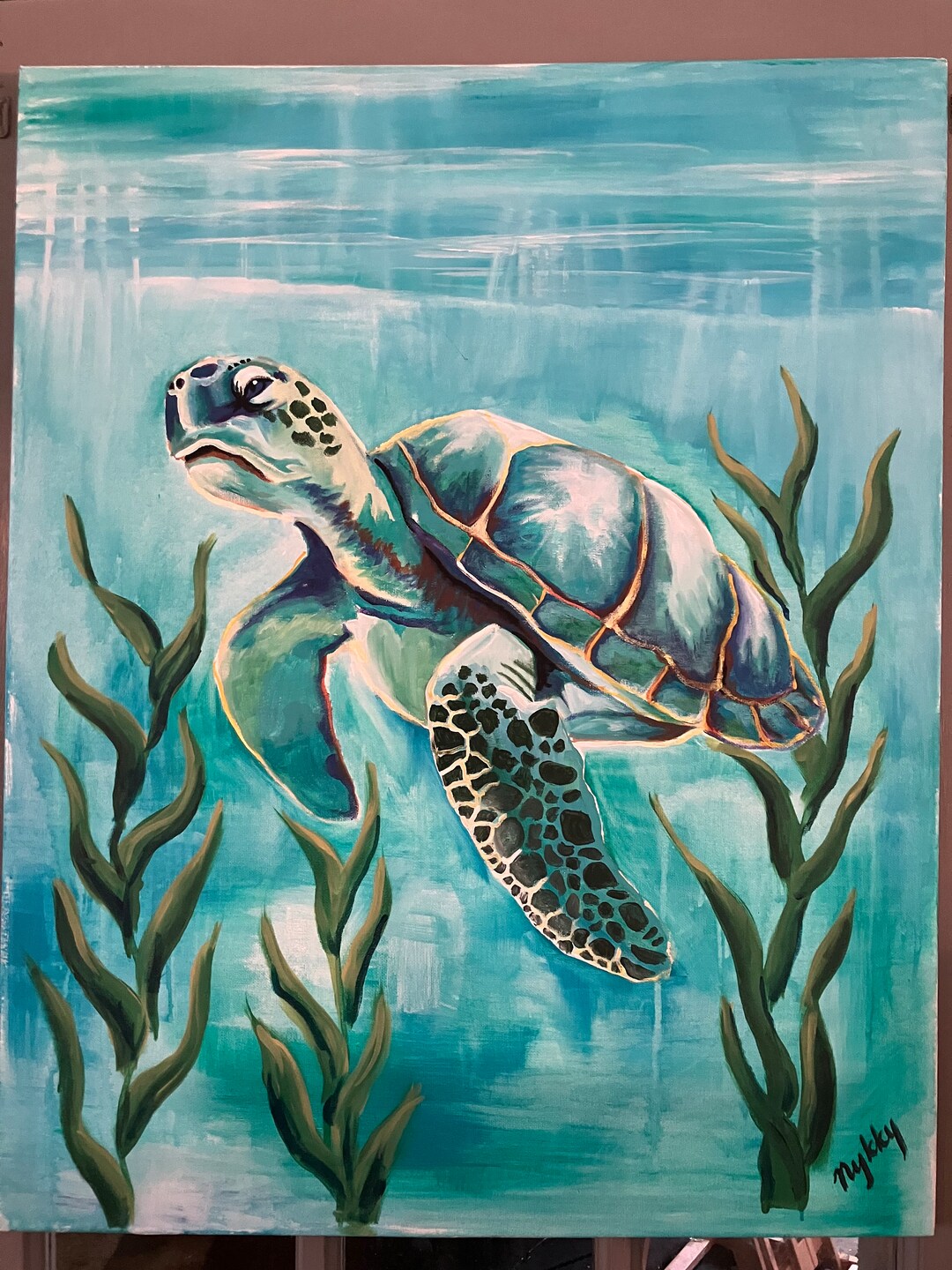 Sea Turtle Acrylic Coastal Ocean Sealife Animal Art Handpainted ...