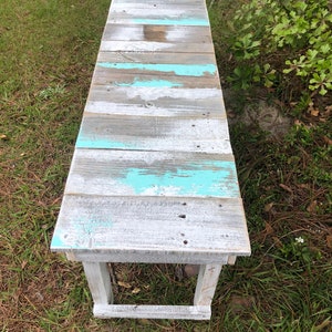 Beautiful Coastal Reclaimed Wood Hand Painted Bench With Turquoise and ...