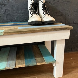 Reclaimed Wood Coastal Shoe Rack Bench in Beach Colors - Etsy