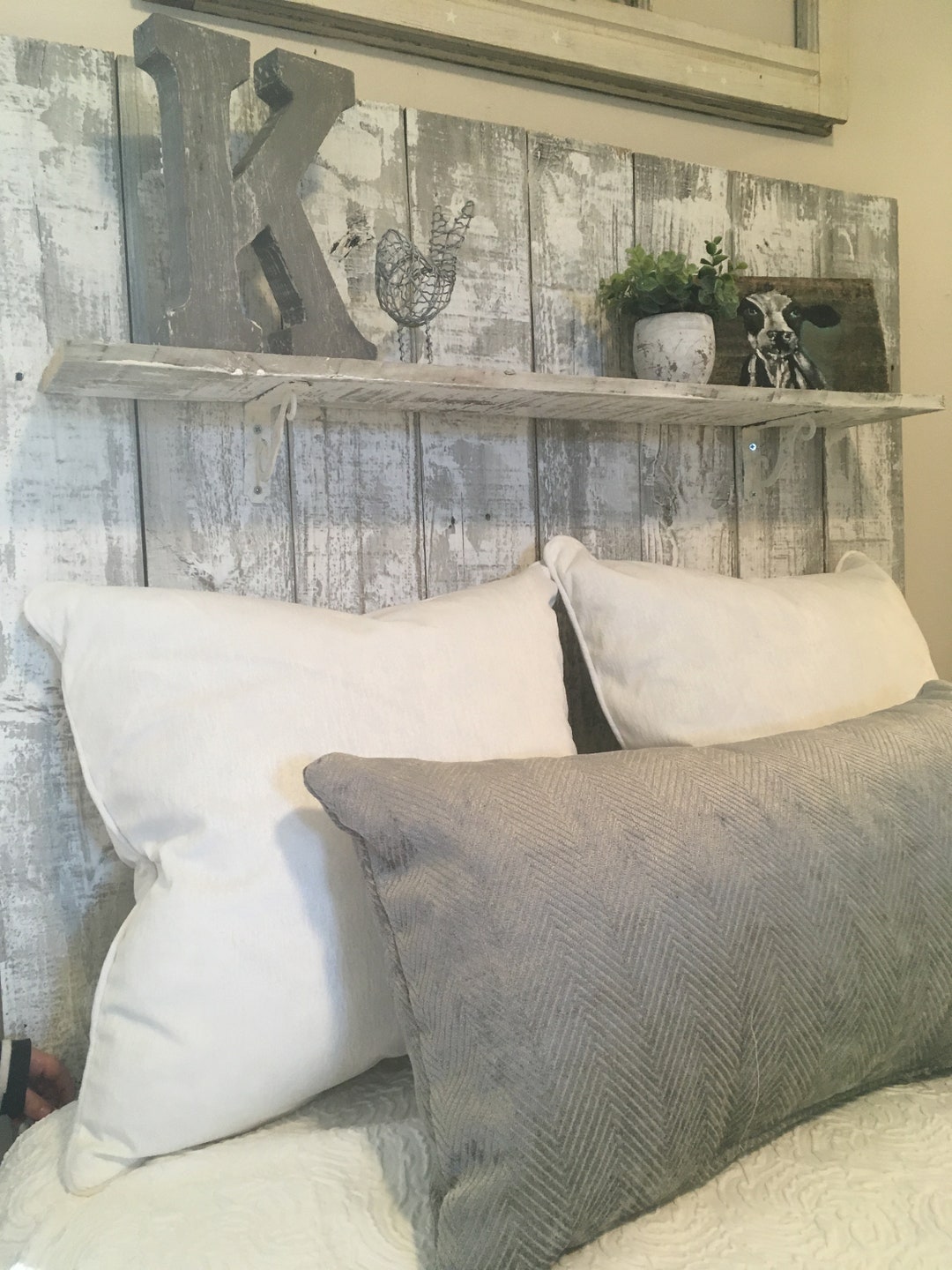 Adorable Farmhouse Whitewashed Reclaimed Wood Headboard - Etsy