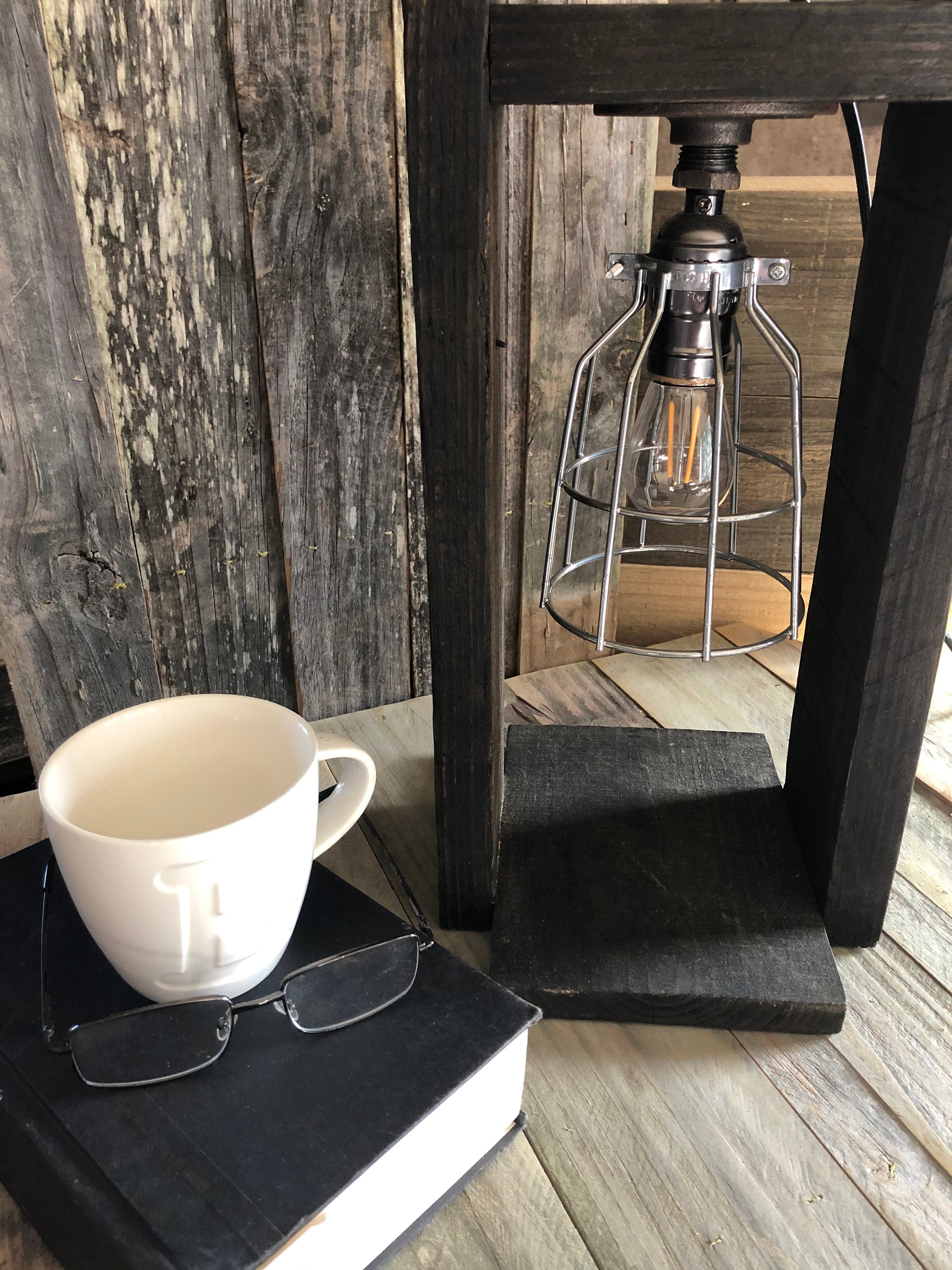 Edison bulb reclaimed wood desk lamp | Etsy