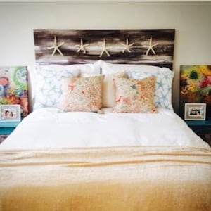 Coastal Headboard Beachy Whitewashed Starfish Beach House Nautical ...