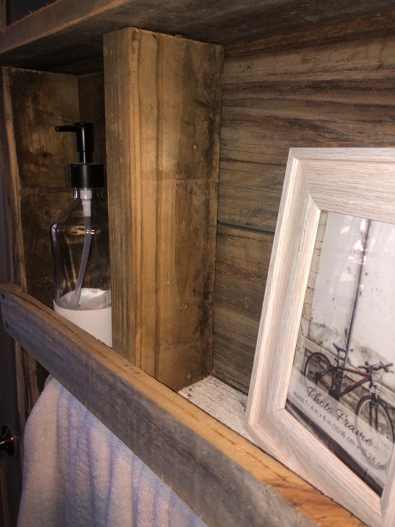 Rustic Reclaimed Wood Bathroom Shelf and Towel Rack - Etsy