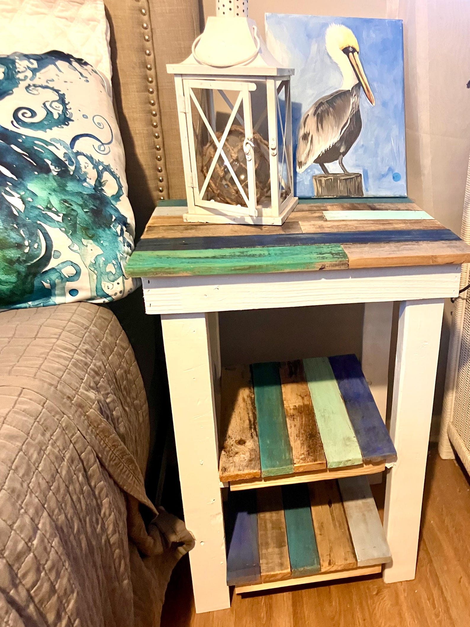 Hand Painted Three Shelved Beautiful Farmhouse Coastal Nightstand ...