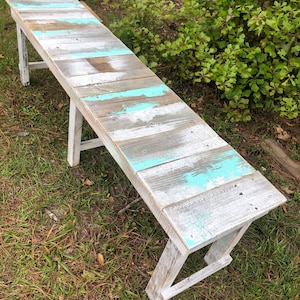 Beautiful Coastal Reclaimed Wood Hand Painted Bench With Turquoise and ...