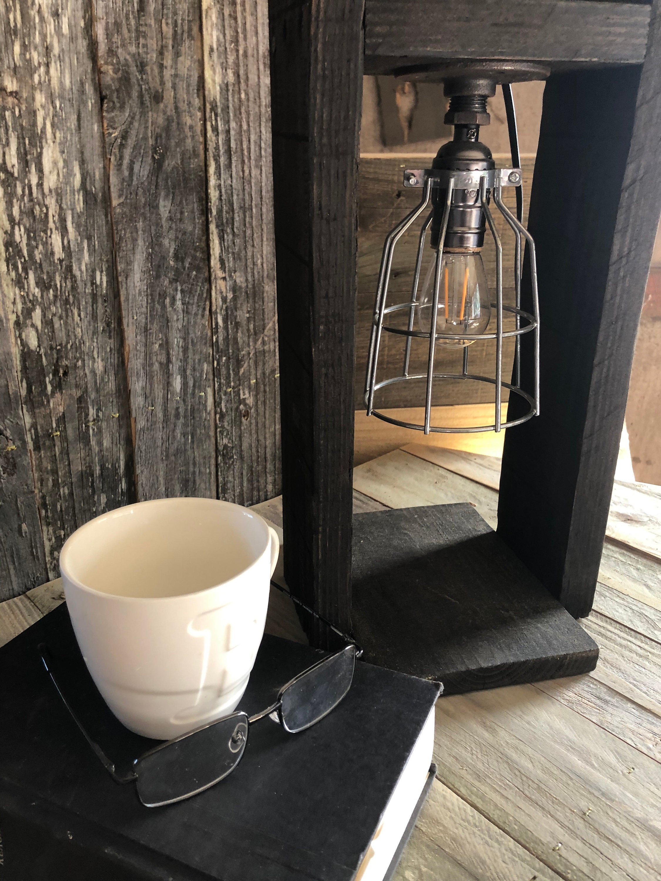 Edison bulb reclaimed wood desk lamp | Etsy
