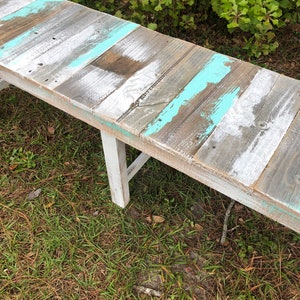 Beautiful Coastal Reclaimed Wood Hand Painted Bench With Turquoise and ...
