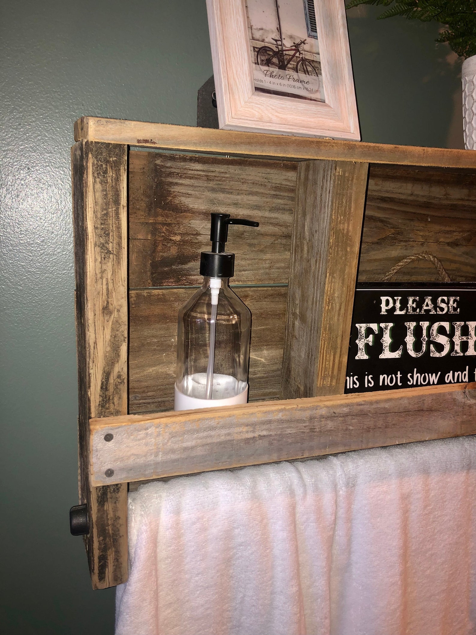 Rustic Reclaimed Wood Bathroom Shelf and Towel Rack | Etsy