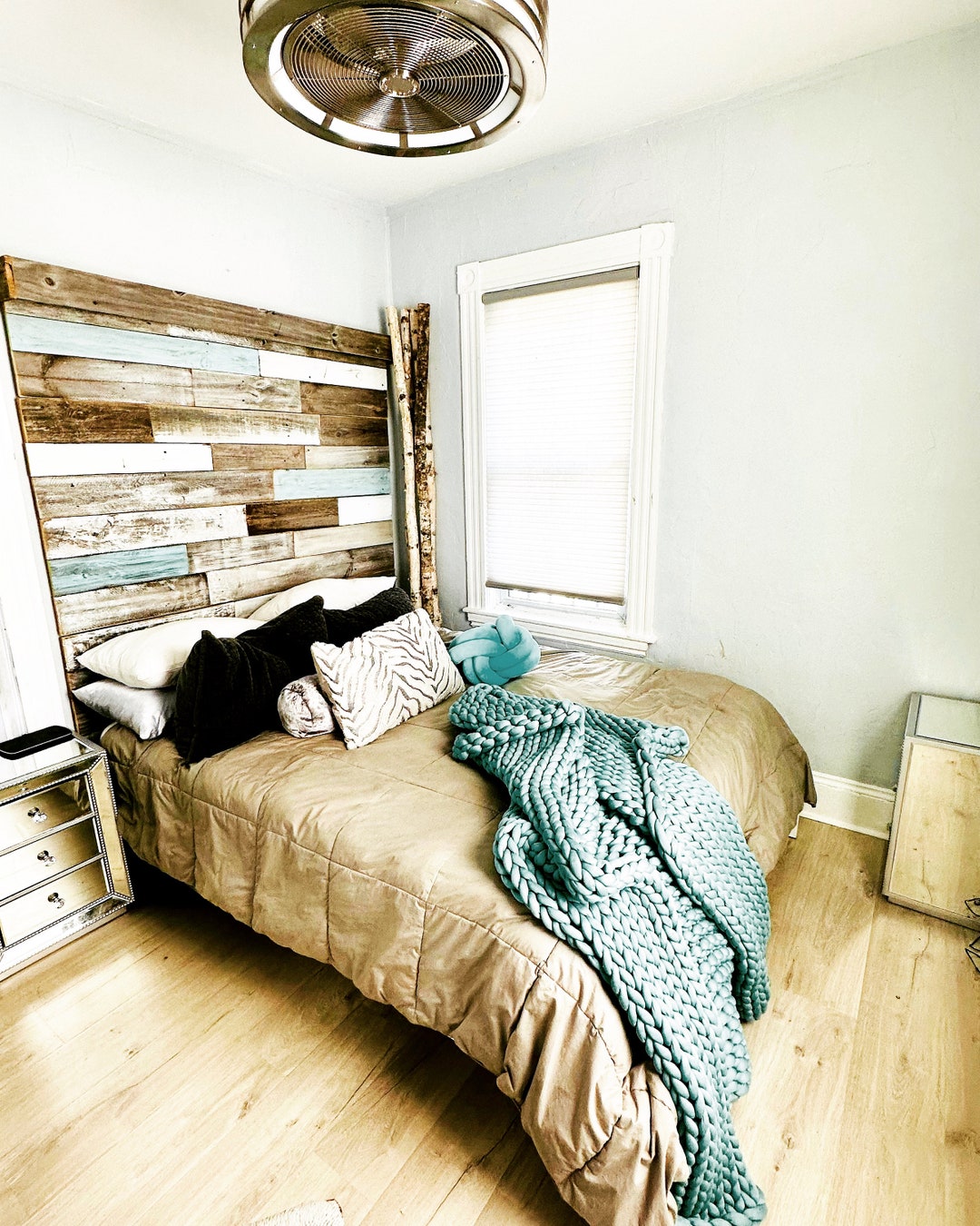 Tall Sea Inspired Blue Chippy Paint Headboard With White Accents - Etsy