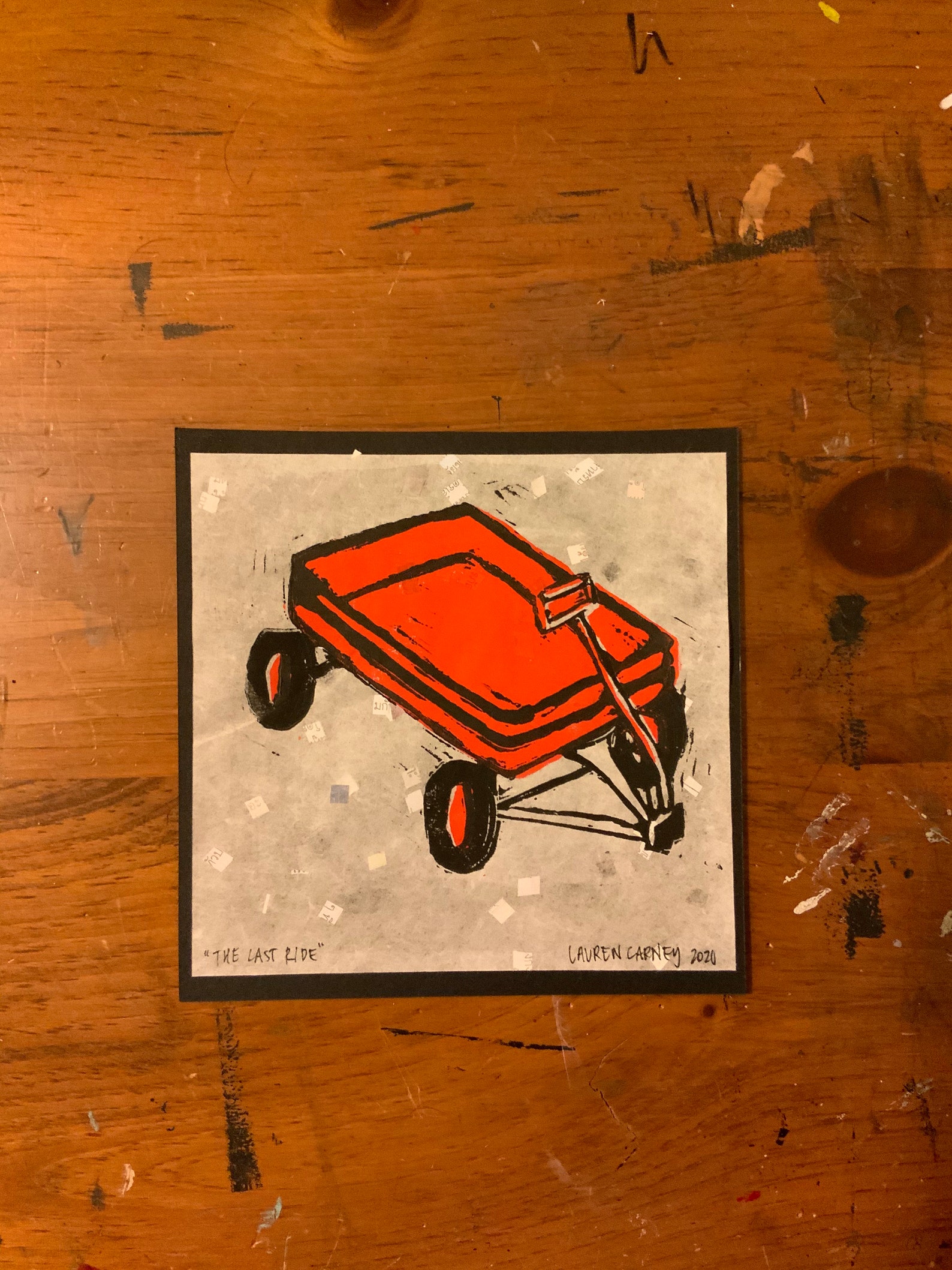 Wagon Print From Linocut in Red and Black the Last - Etsy
