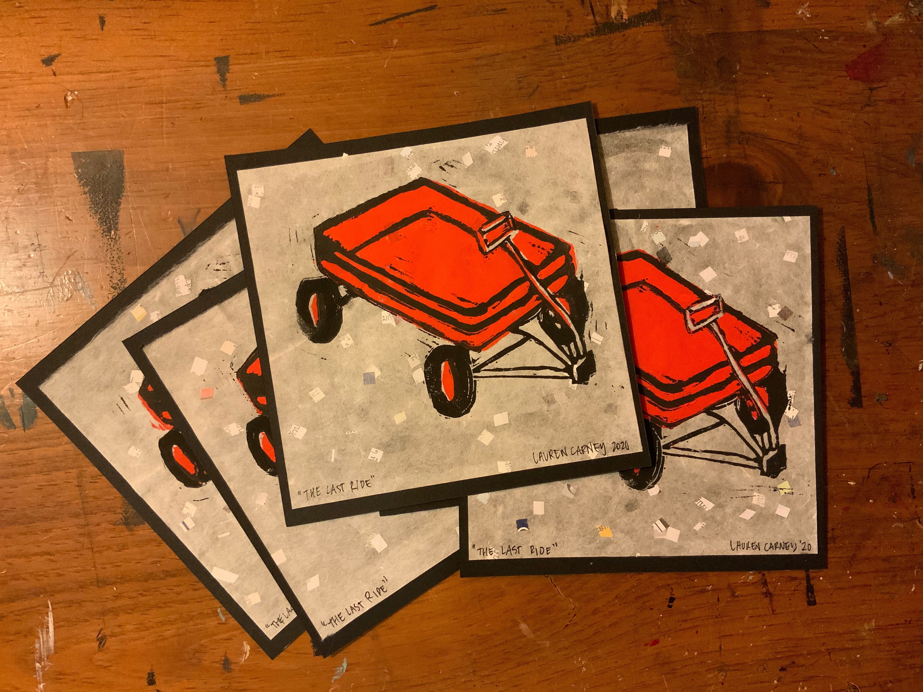 Wagon Print From Linocut in Red and Black the Last - Etsy