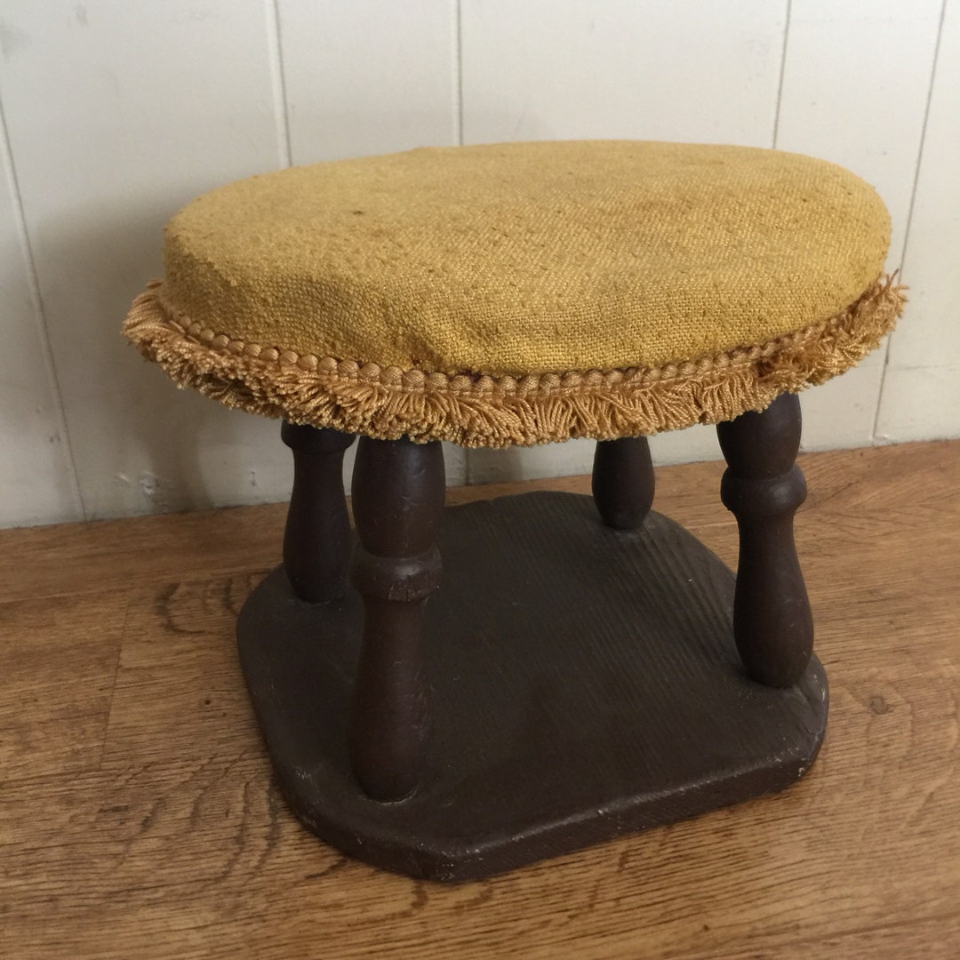 Vintage Wood Milking Stool Four Legs Foot Stool Mid Century Traditional ...