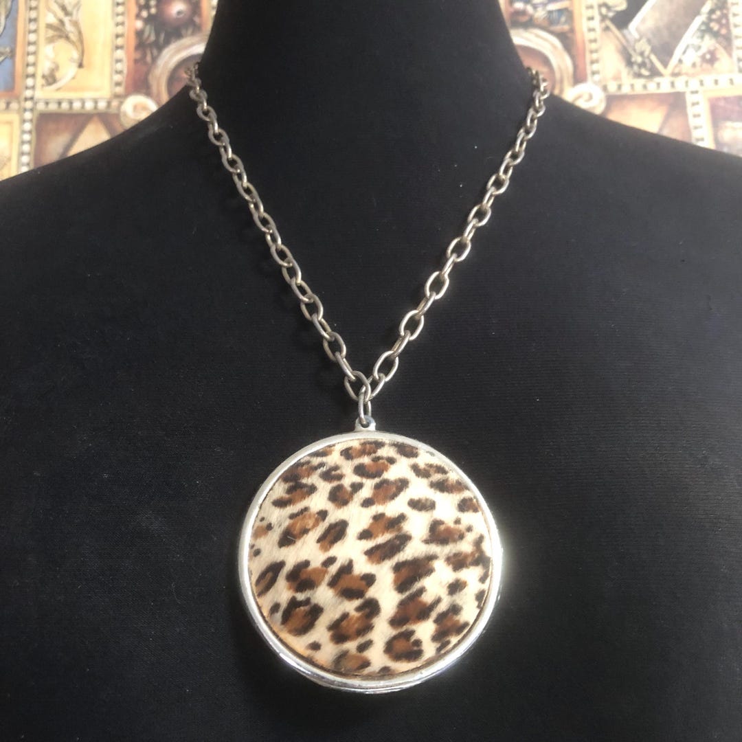 Vintage Leopard Faux Fur Large Round Pendant Statement Necklace - Etsy