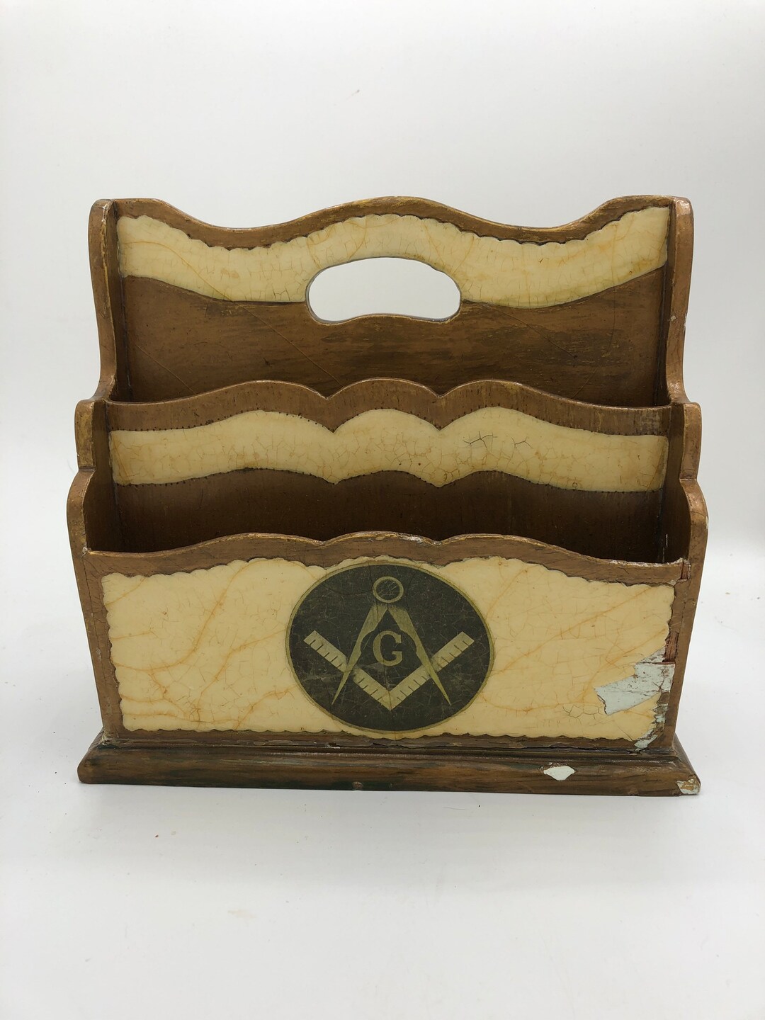 Mason Freemason Masonic Desk Mail Organizer Pen Pencil Holder Vintage ...