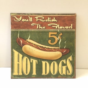 Hot Dog Distressed Sign for Snack Bar Kitchen HOT DOG Sign Home Decor ...
