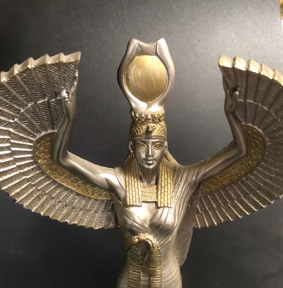 Statue of Egyptian Goddess Isis Wings Protection Home Decor Silver Gold ...