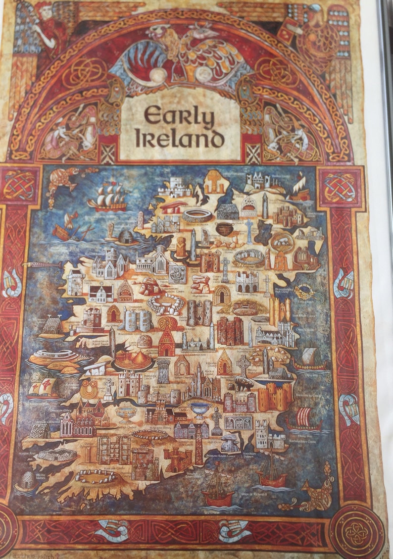 Early Ireland Monuments Framed Color Art Pictorial Map of Ireland ...