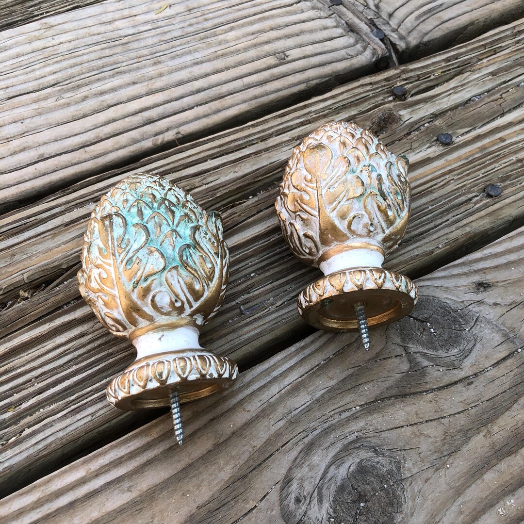 Two White and Gold Wooden Finials Bed Post Drapery - Etsy